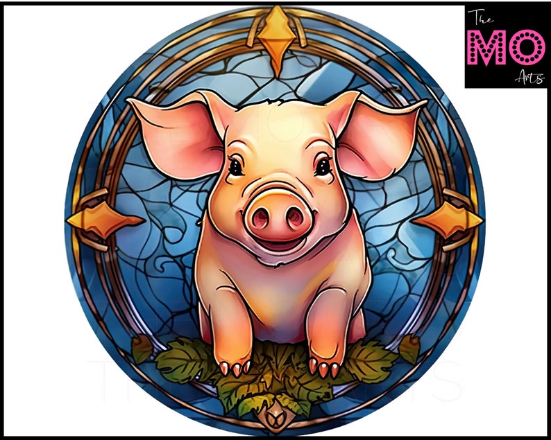 5 Cute Pig Round Stained Glass Clipart Sublimation Cute Pig Designs ...