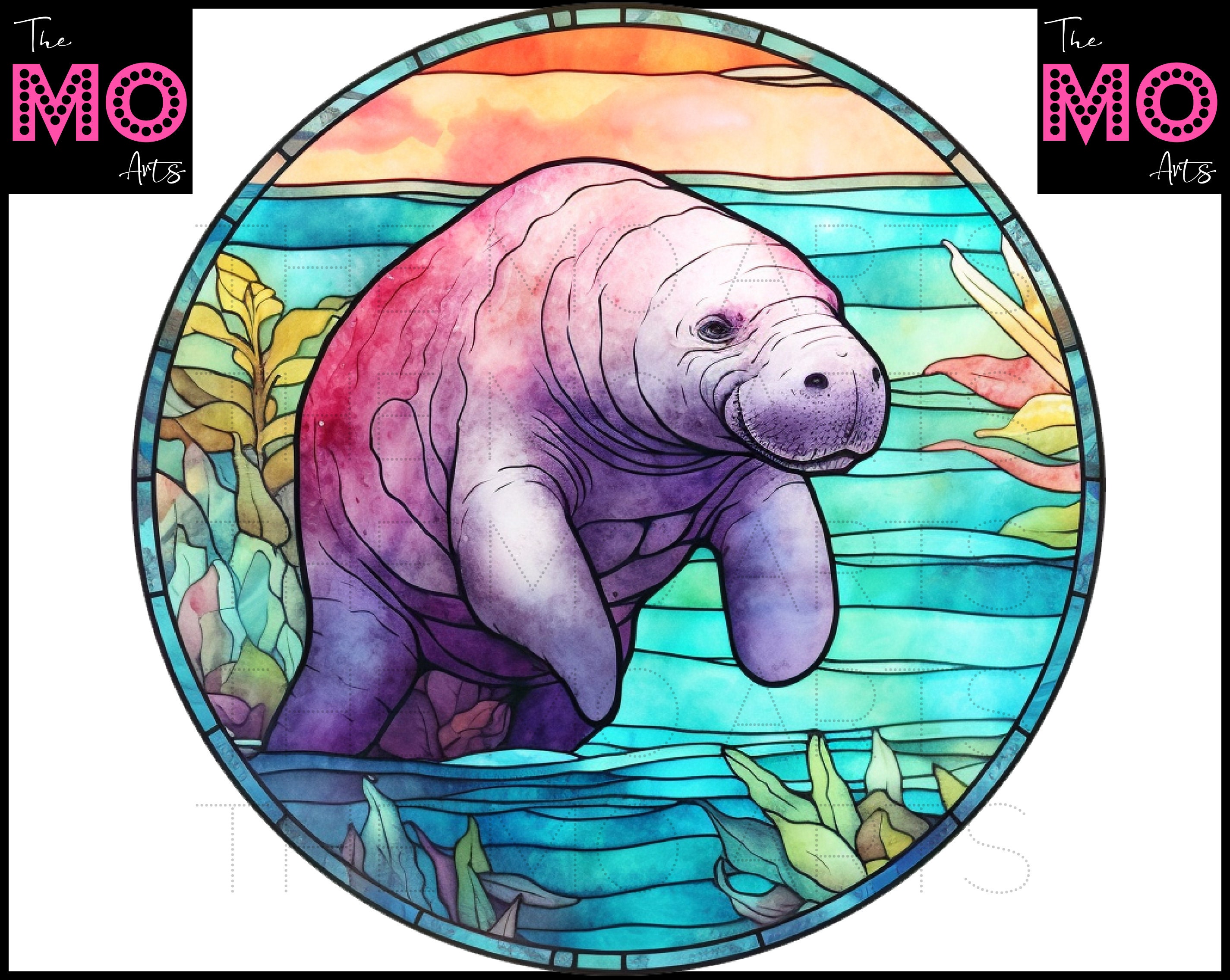 5 Manatee Round Stained Glass Clipart Sublimation Manatee Designs ...