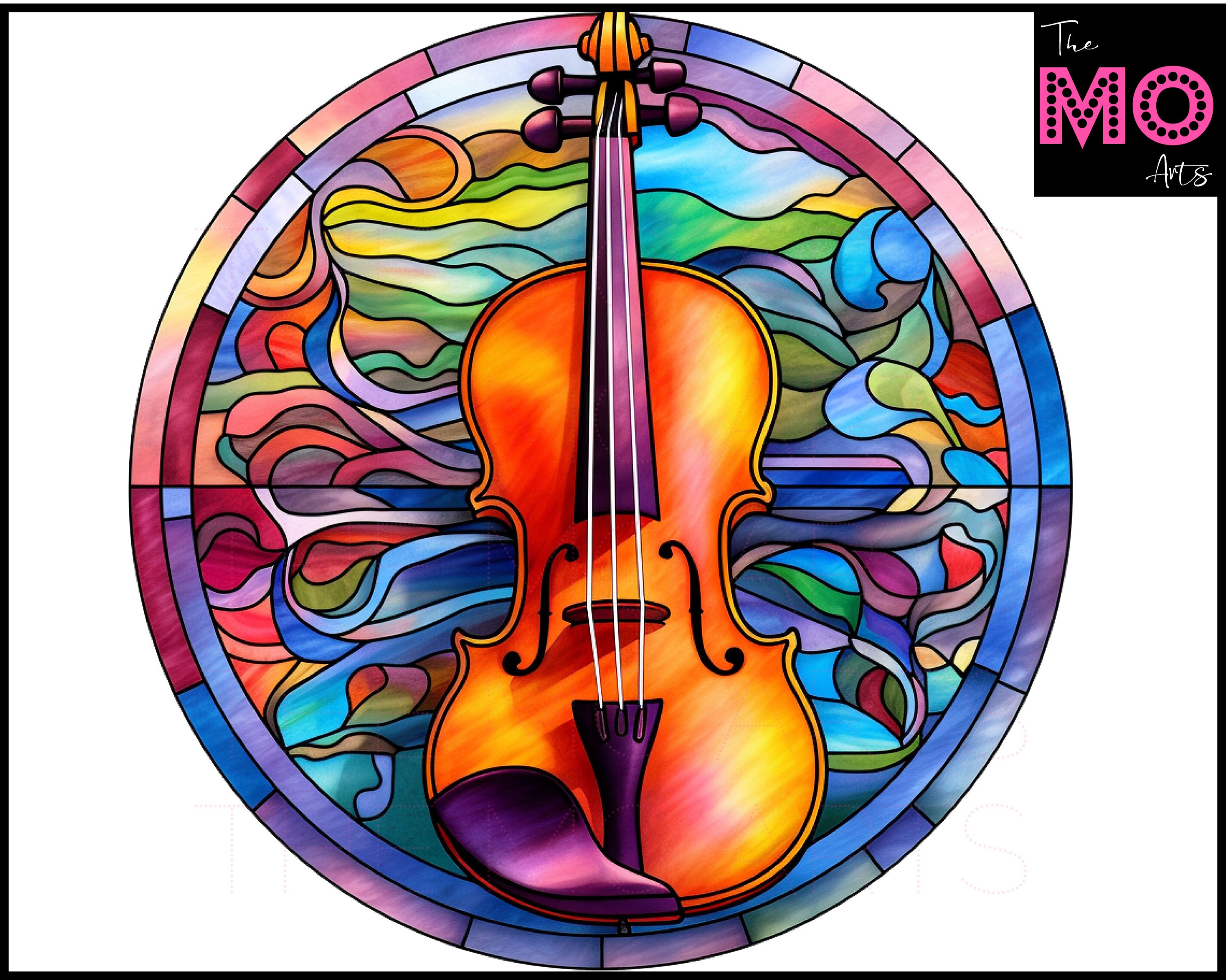 5 Violin Round Stained Glass Clipart Sublimation Violin Designs Digital ...