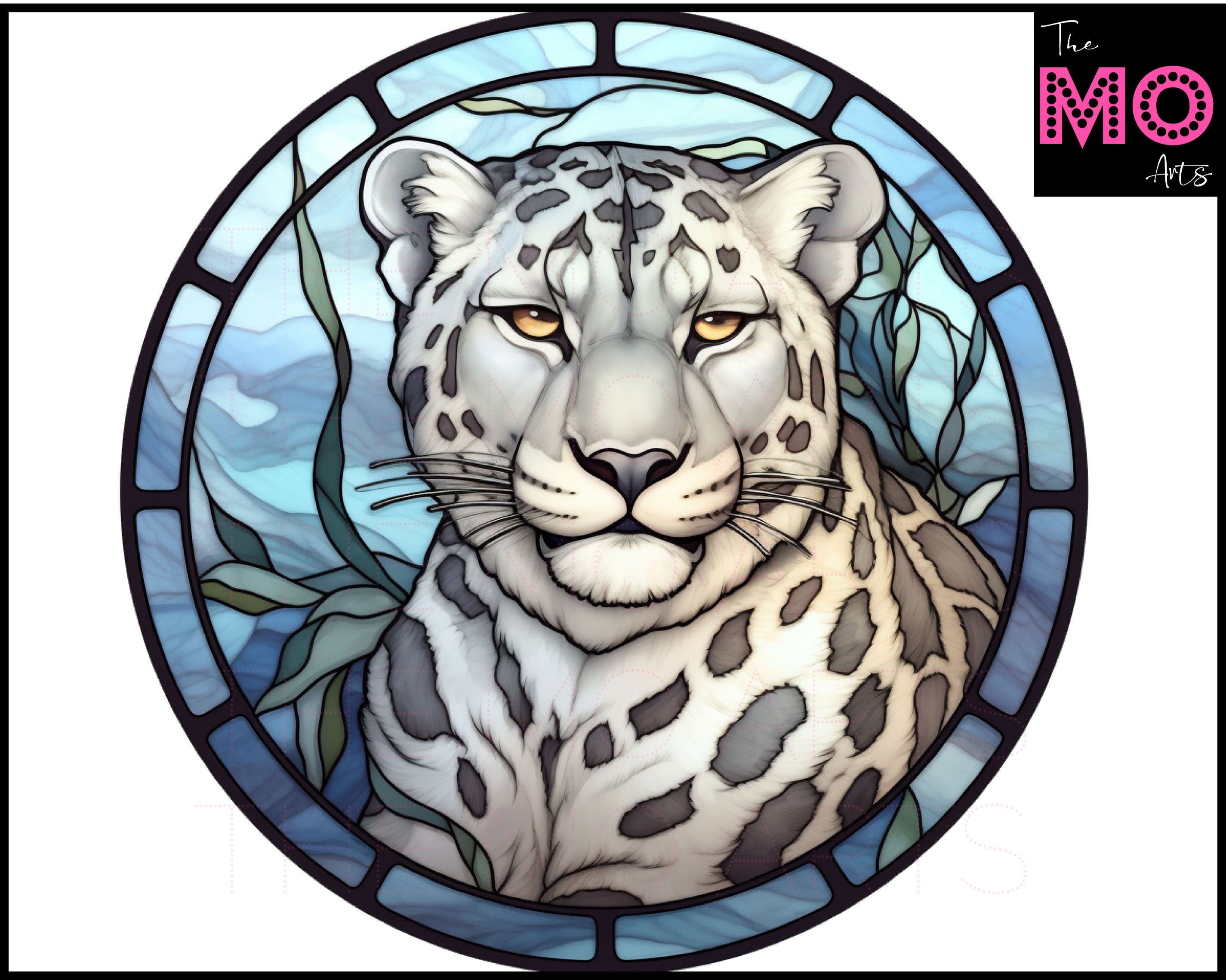 5 Snow Leopard Round Stained Glass Clipart Sublimation Snow Leopard ...