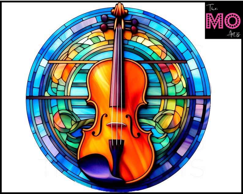 5 Violin Round Stained Glass Clipart Sublimation Violin Designs Digital ...