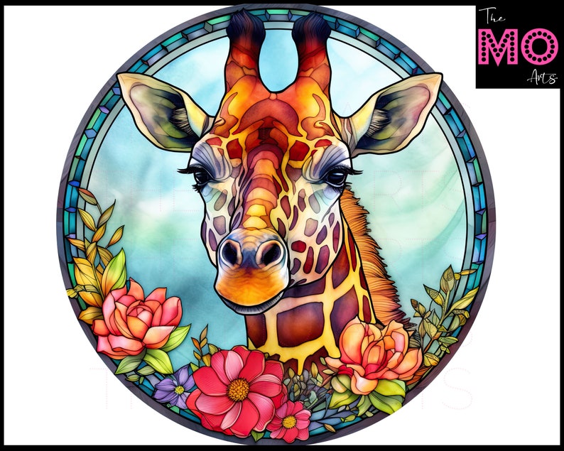 5 Giraffe Round Stained Glass Clipart Sublimation Giraffe Designs ...