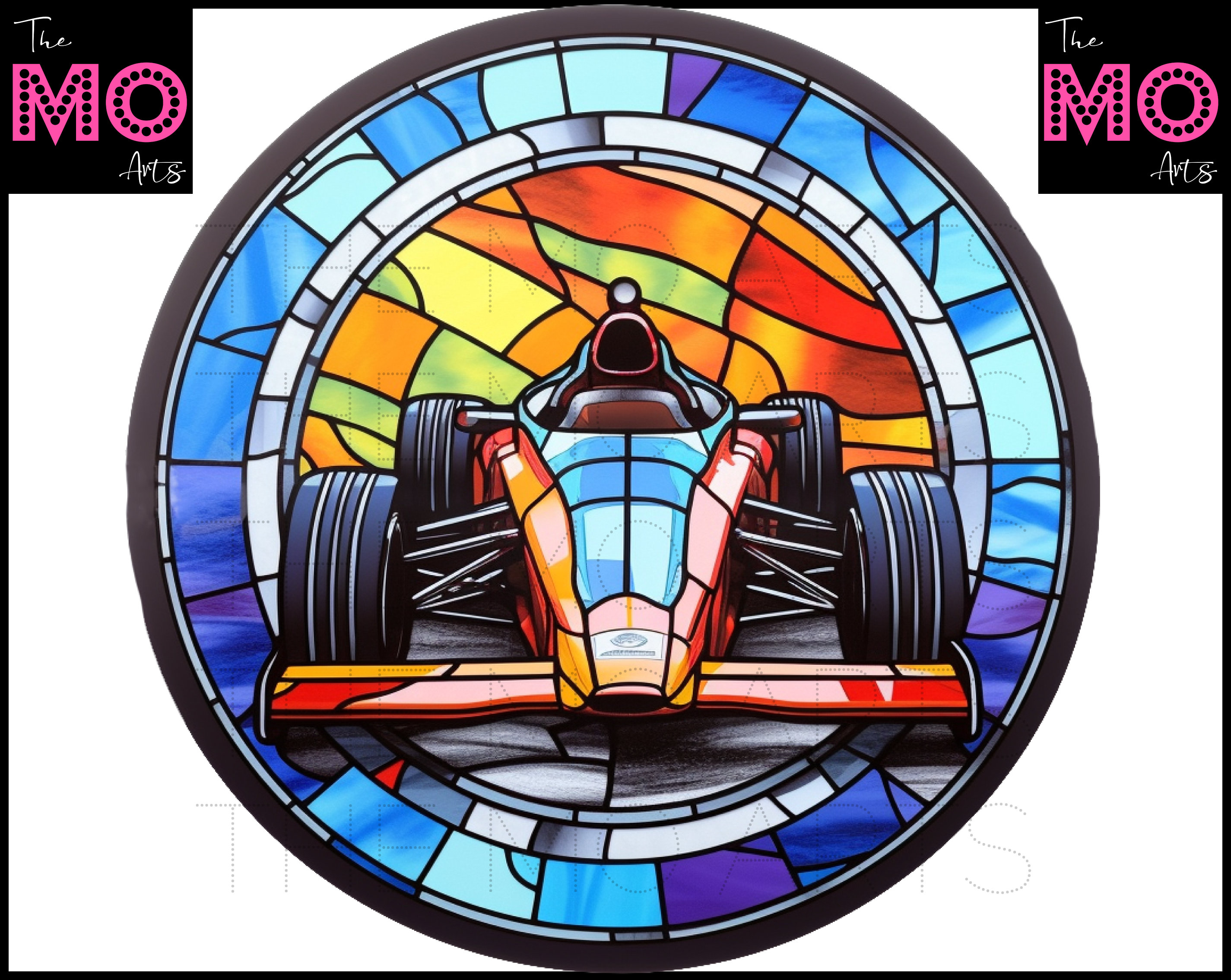 5 Racing Car Round Stained Glass Clipart Sublimation Racing Car Designs ...