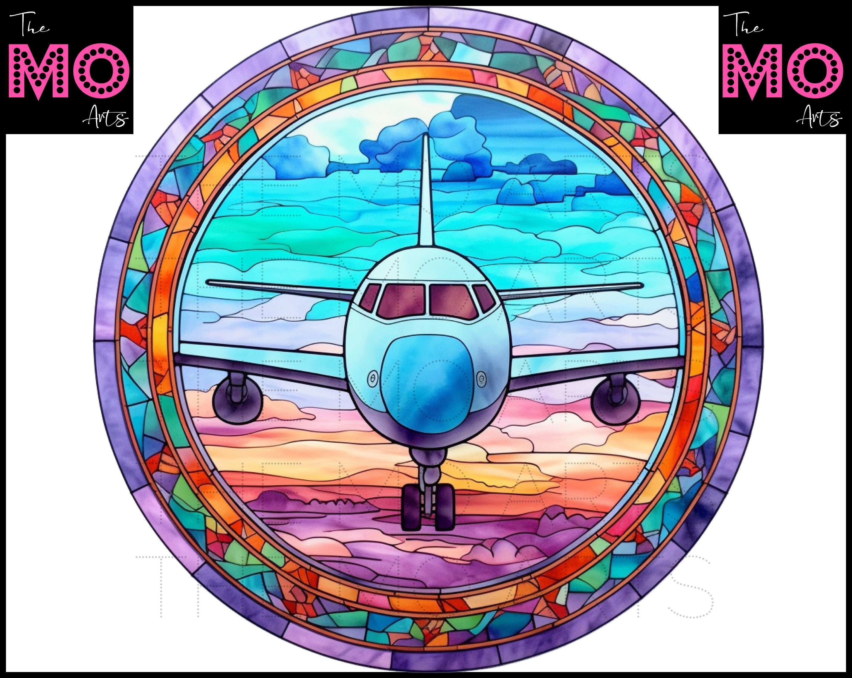 5 Airplane Stained Glass Clipart Sublimation Airplane Designs Digital ...