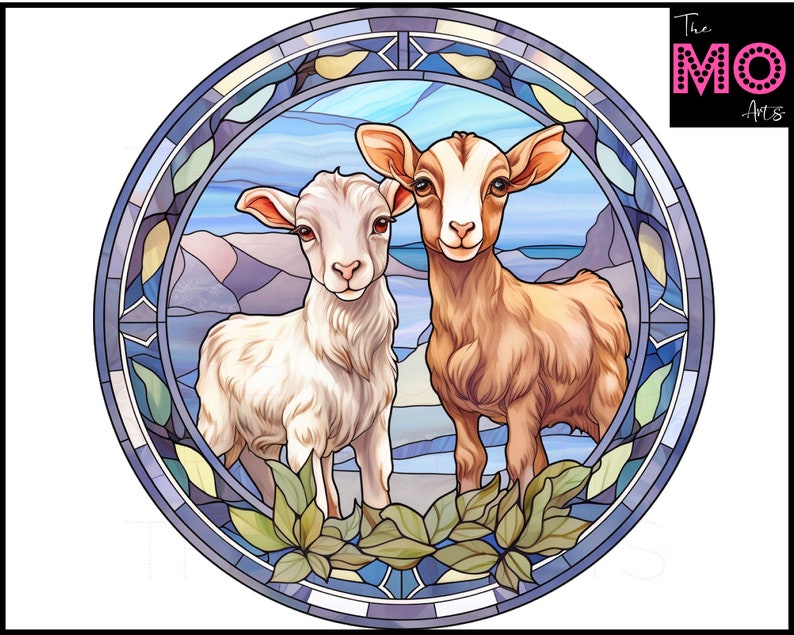 5 Cute Baby Goats Round Stained Glass Clipart Sublimation Baby Goat ...