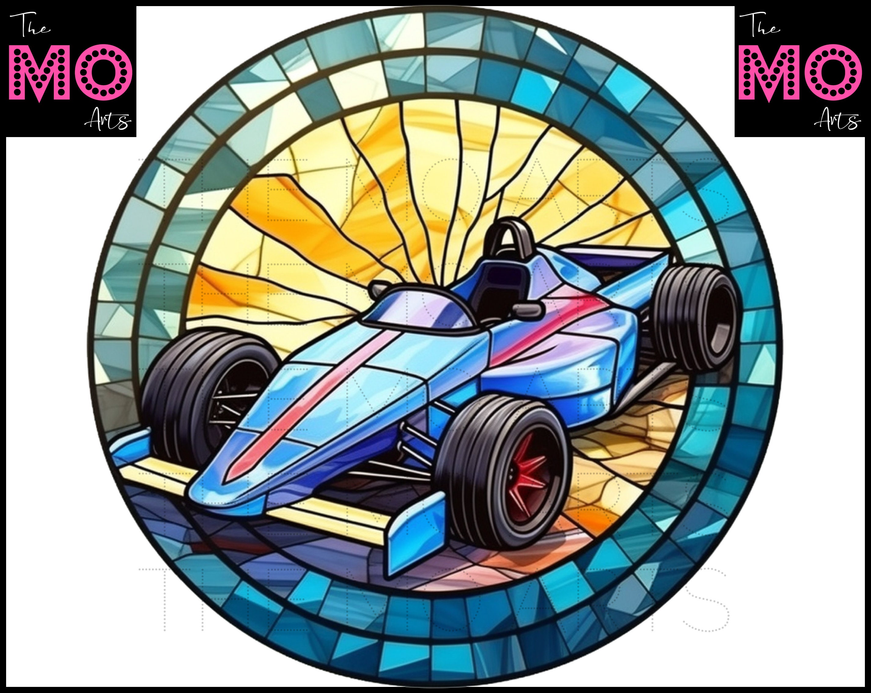 5 Racing Car Round Stained Glass Clipart Sublimation Racing Car Designs ...