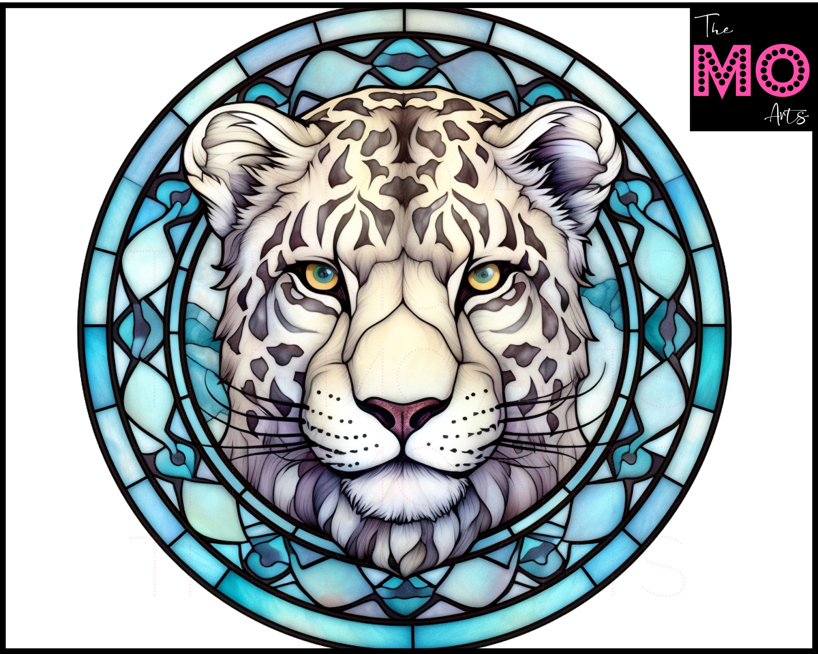 5 Snow Leopard Round Stained Glass Clipart Sublimation Snow Leopard ...