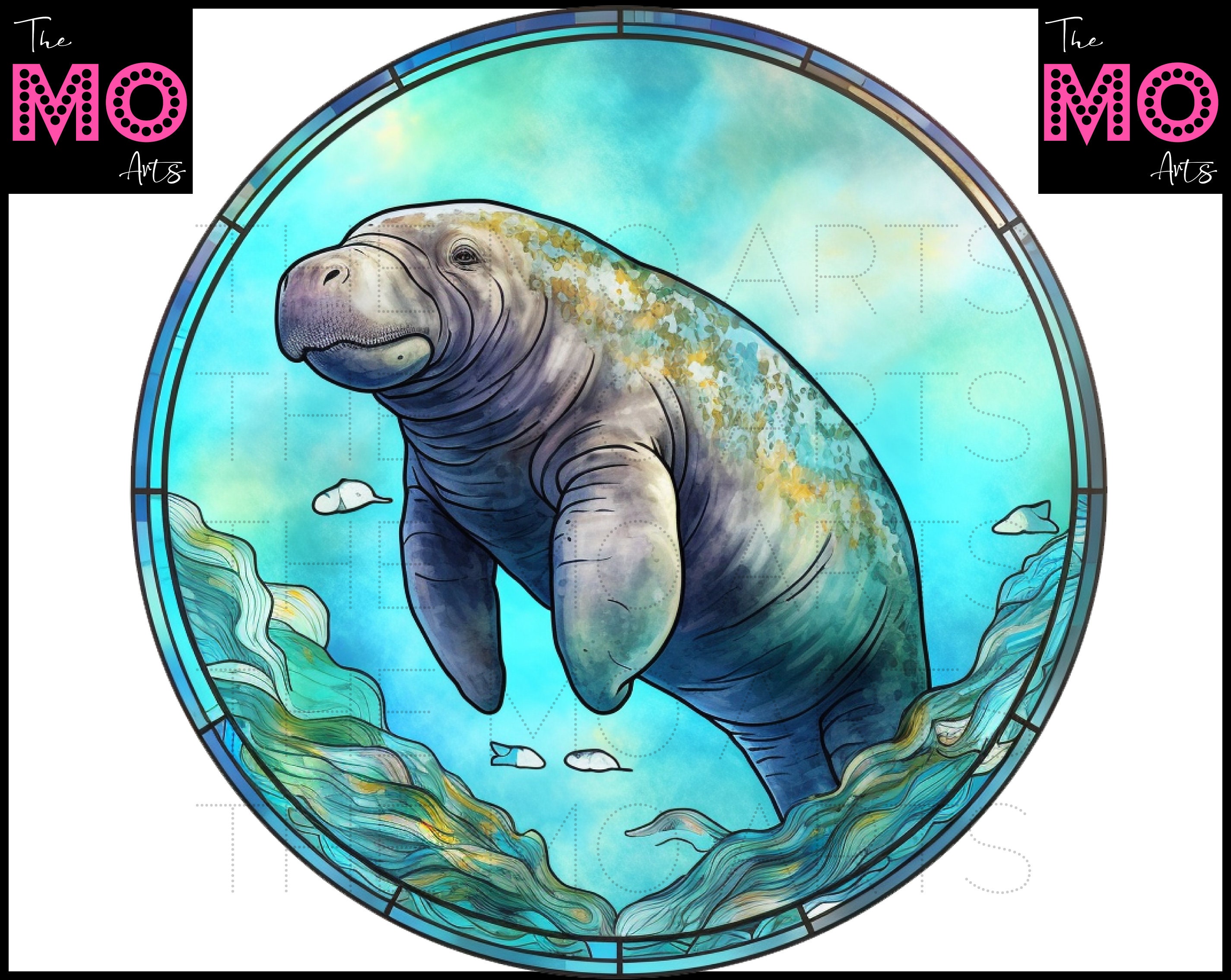 5 Manatee Round Stained Glass Clipart Sublimation Manatee Designs ...