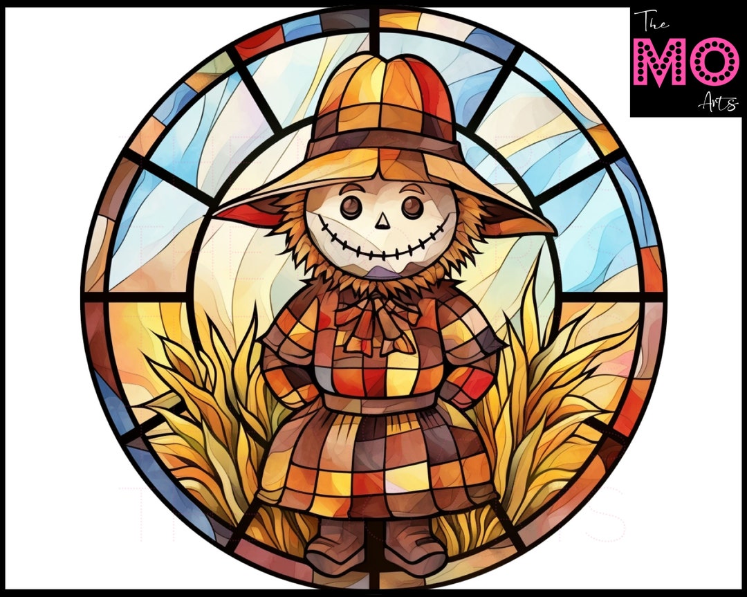 5 Halloween Scarecrow Round Stained Glass Clipart Sublimation - Etsy