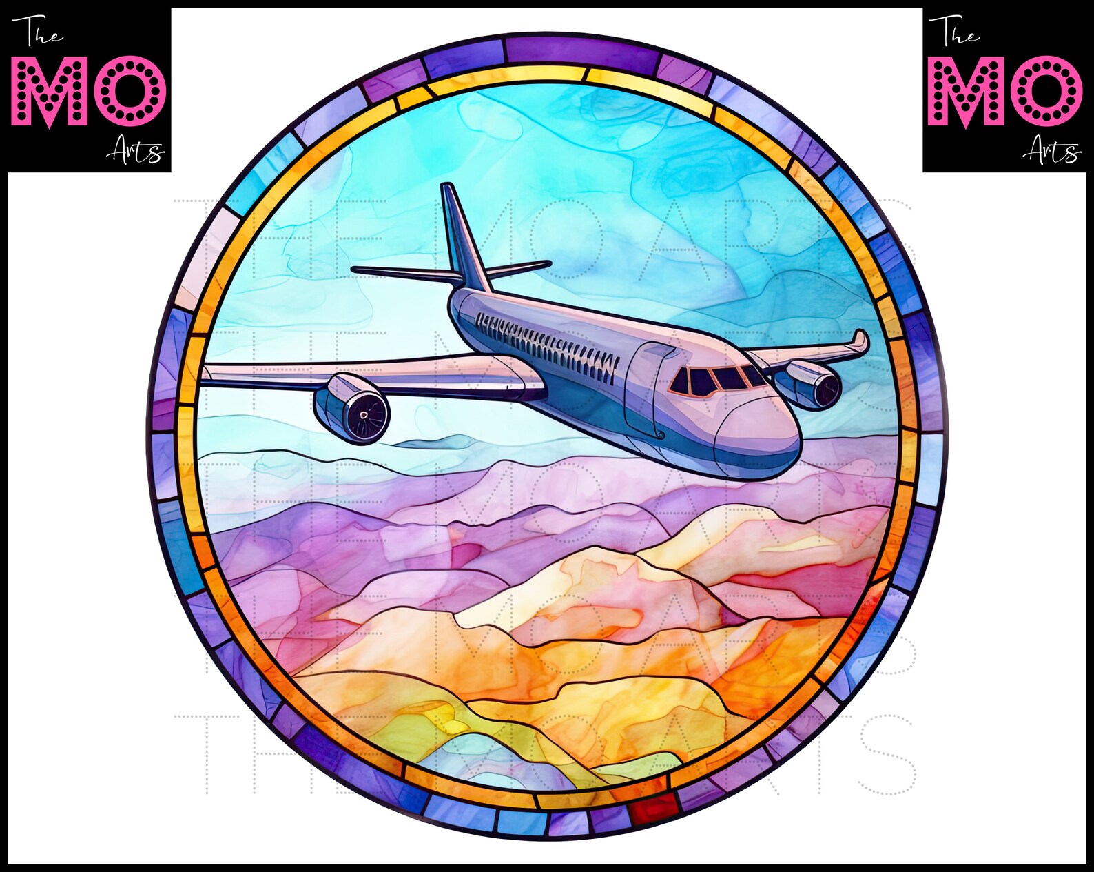 5 Airplane Stained Glass Clipart Sublimation Airplane Designs Digital ...
