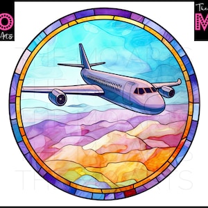 5 Airplane Stained Glass Clipart Sublimation Airplane Designs Digital ...