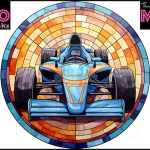 5 Racing Car Round Stained Glass Clipart Sublimation Racing Car Designs ...
