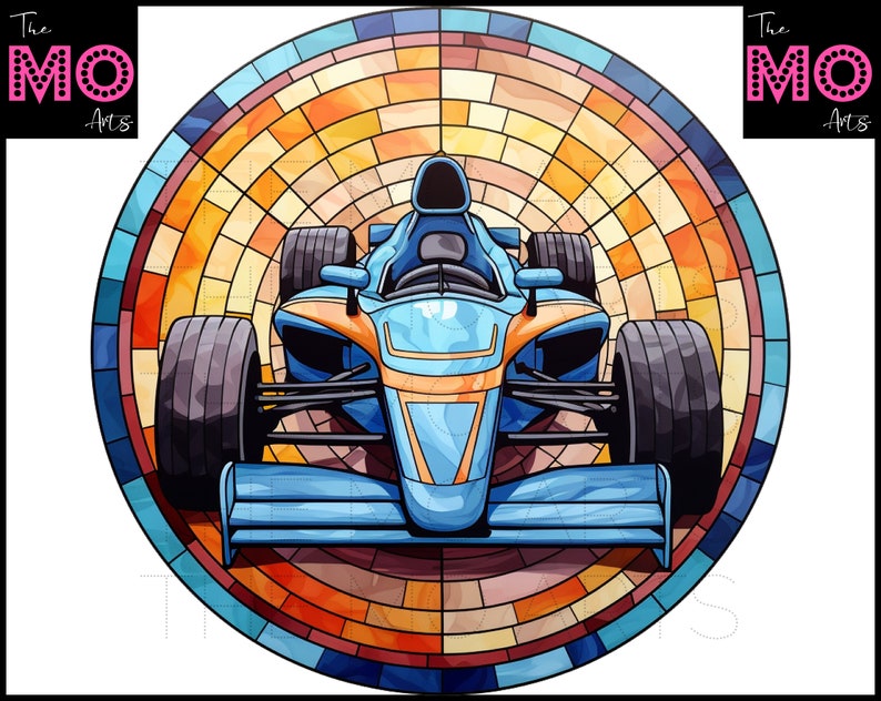 5 Racing Car Round Stained Glass Clipart Sublimation Racing Car Designs ...
