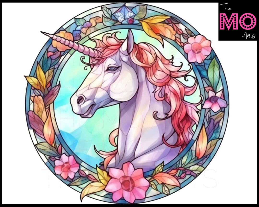 5 Unicorns Round Stained Glass Clipart Sublimation Unicorn Designs ...