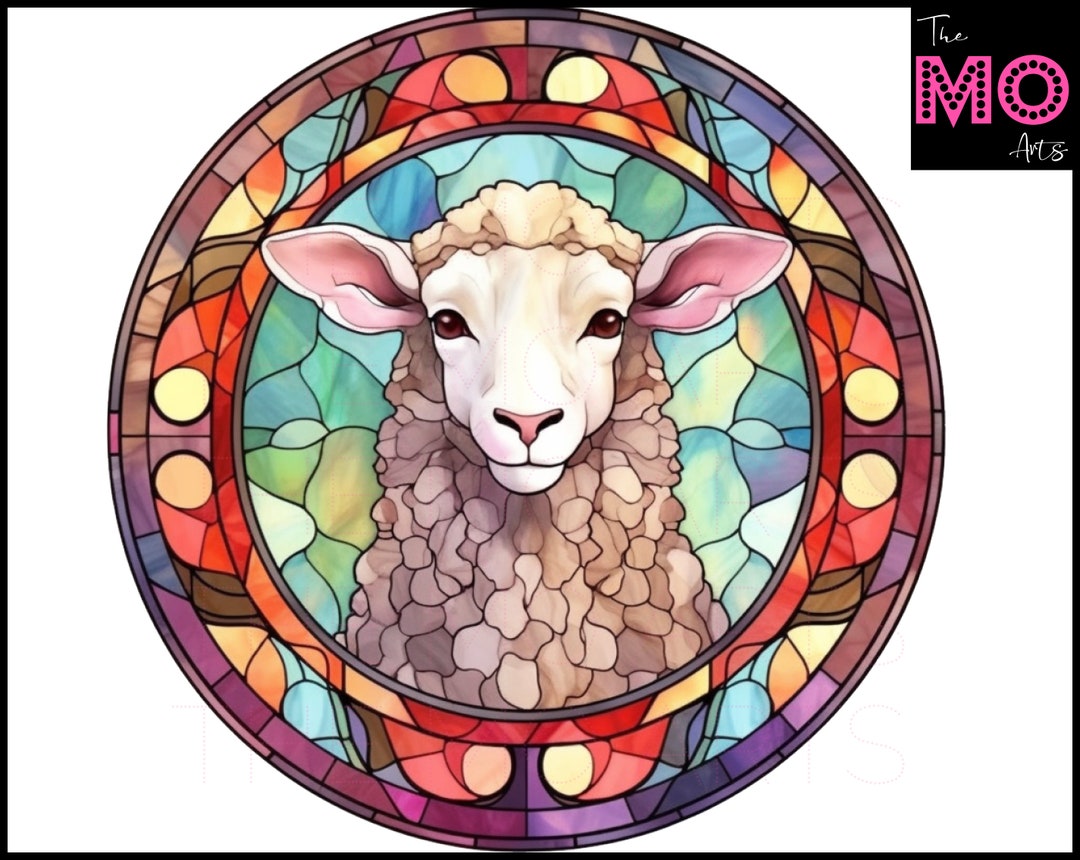 5 Lamb Round Stained Glass Clipart Sublimation Lamb Designs - Etsy