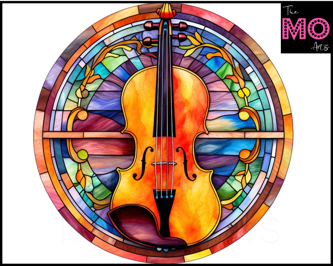 5 Violin Round Stained Glass Clipart Sublimation Violin Designs Digital ...