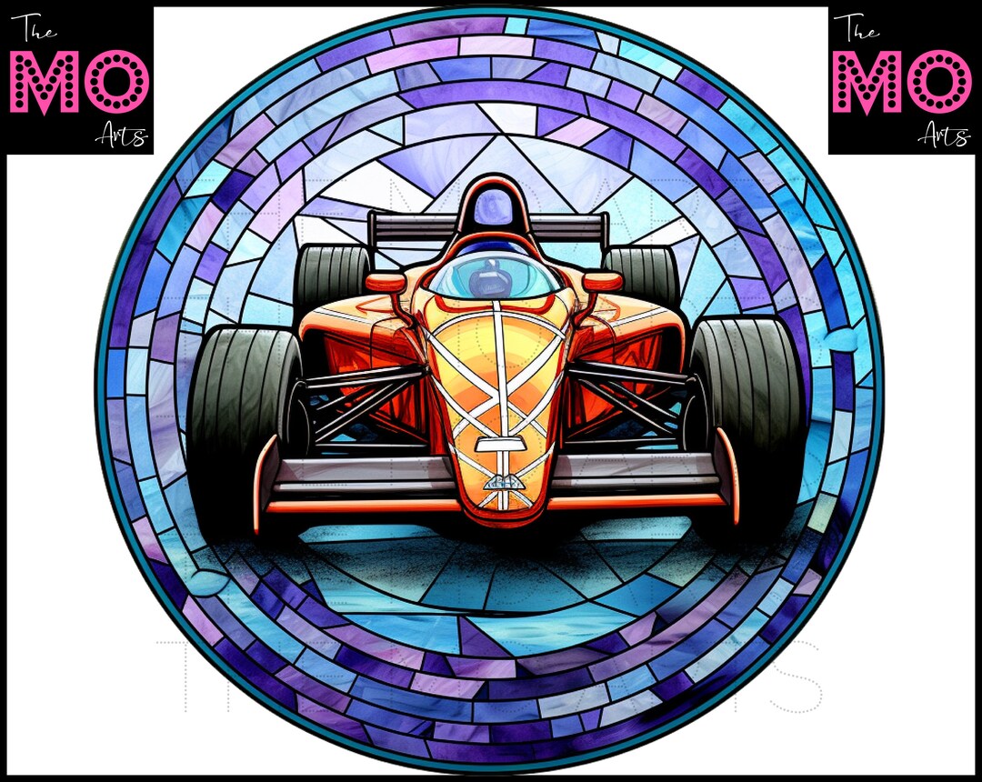 5 Racing Car Round Stained Glass Clipart Sublimation Racing Car Designs ...