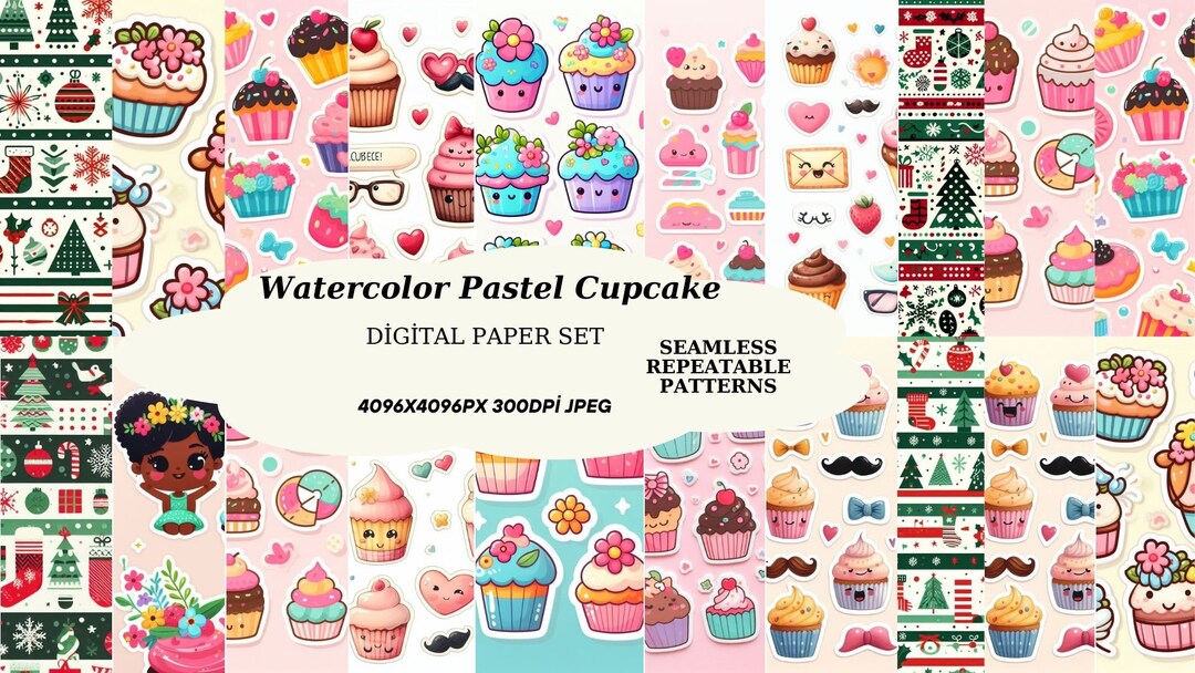 Watercolor Pastel Cupcake Digital Paper Set Junk Journal Paper - Etsy