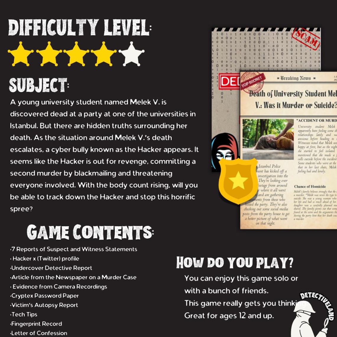 Printable Murder Mystery Case File Hard - Detective Game, Detective ...