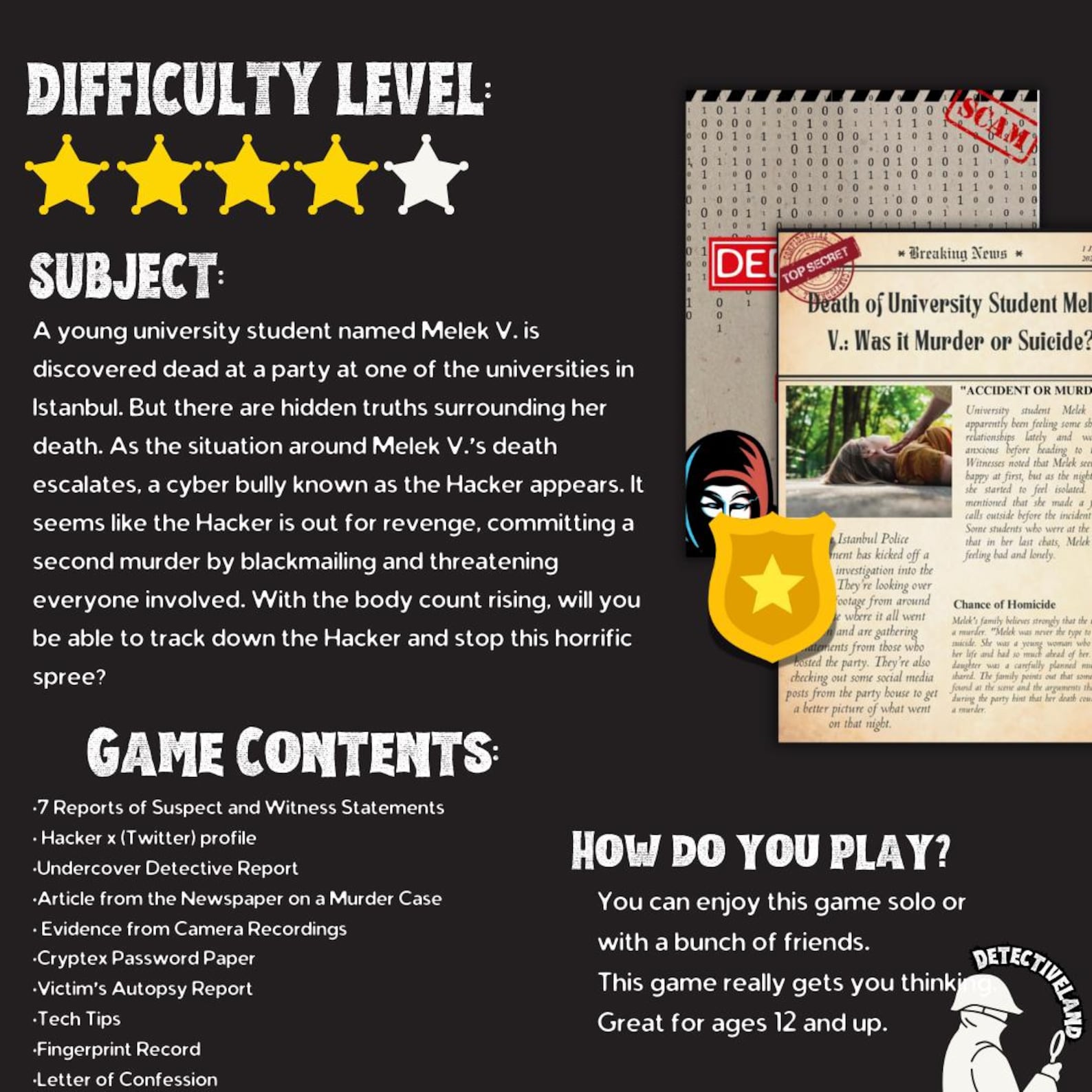 Printable Murder Mystery Case File Hard - Detective Game, Detective ...