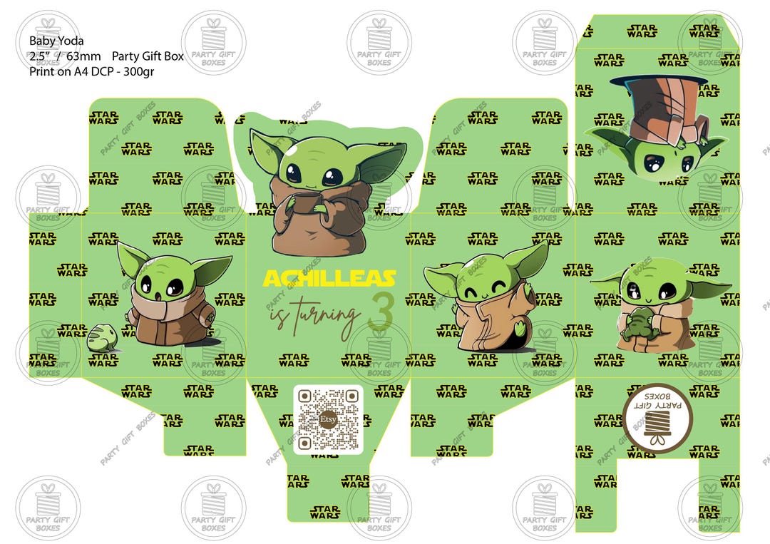 Baby Yoda Theme Birthday Party Gift Box Favor Box Candy Box 63mm 2.5 ...