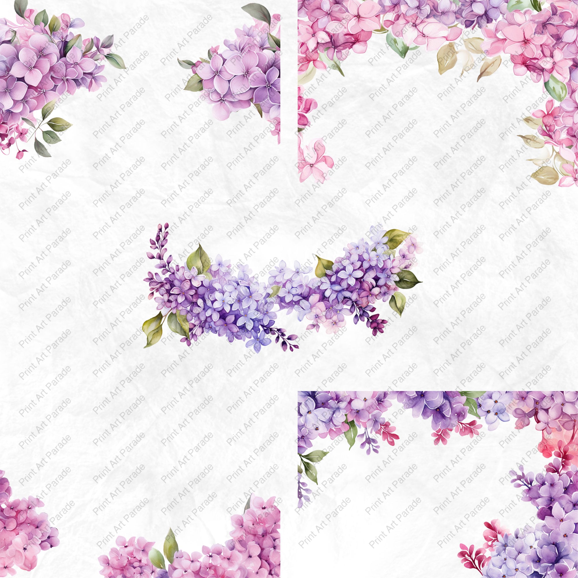 Lilac Border Clipart PNG Watercolor Lilac Border Floral Border Digital ...