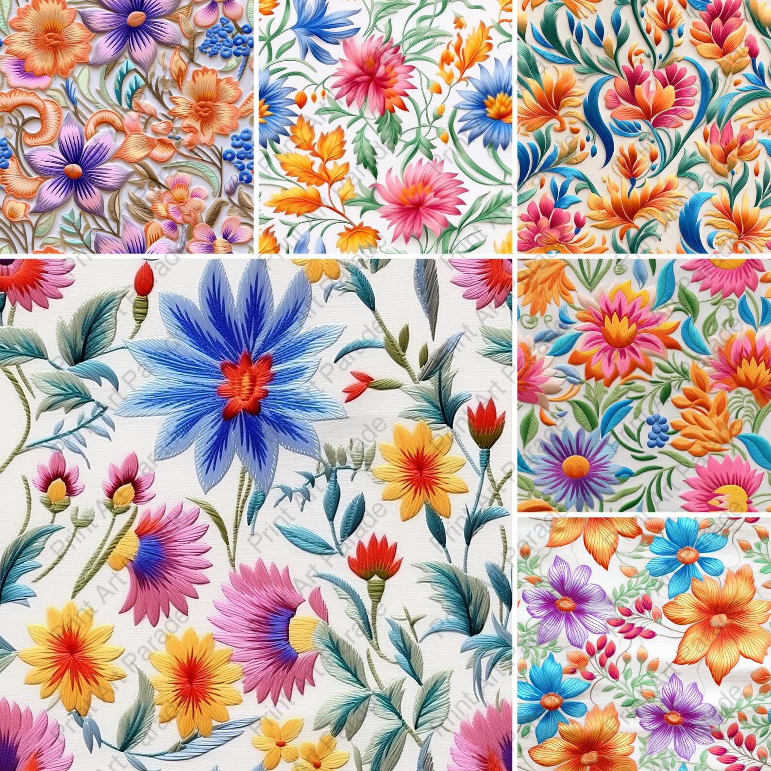 Embroidery Floral Pattern PNG Seamless Flower Pattern Graphics Instant ...