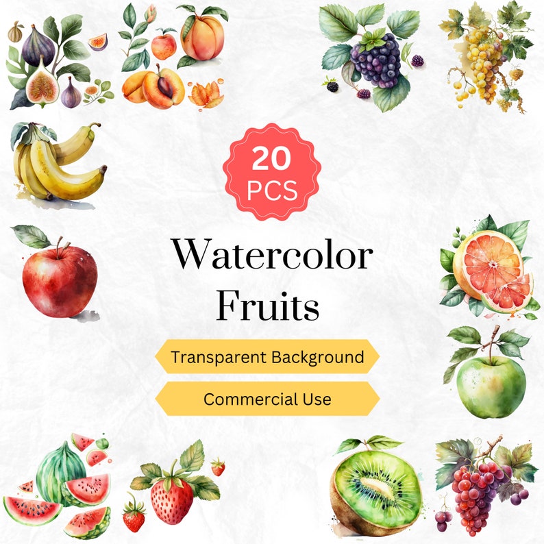 Watercolor Fruit Clipart PNG Fruit Digital Graphics Instant Download ...