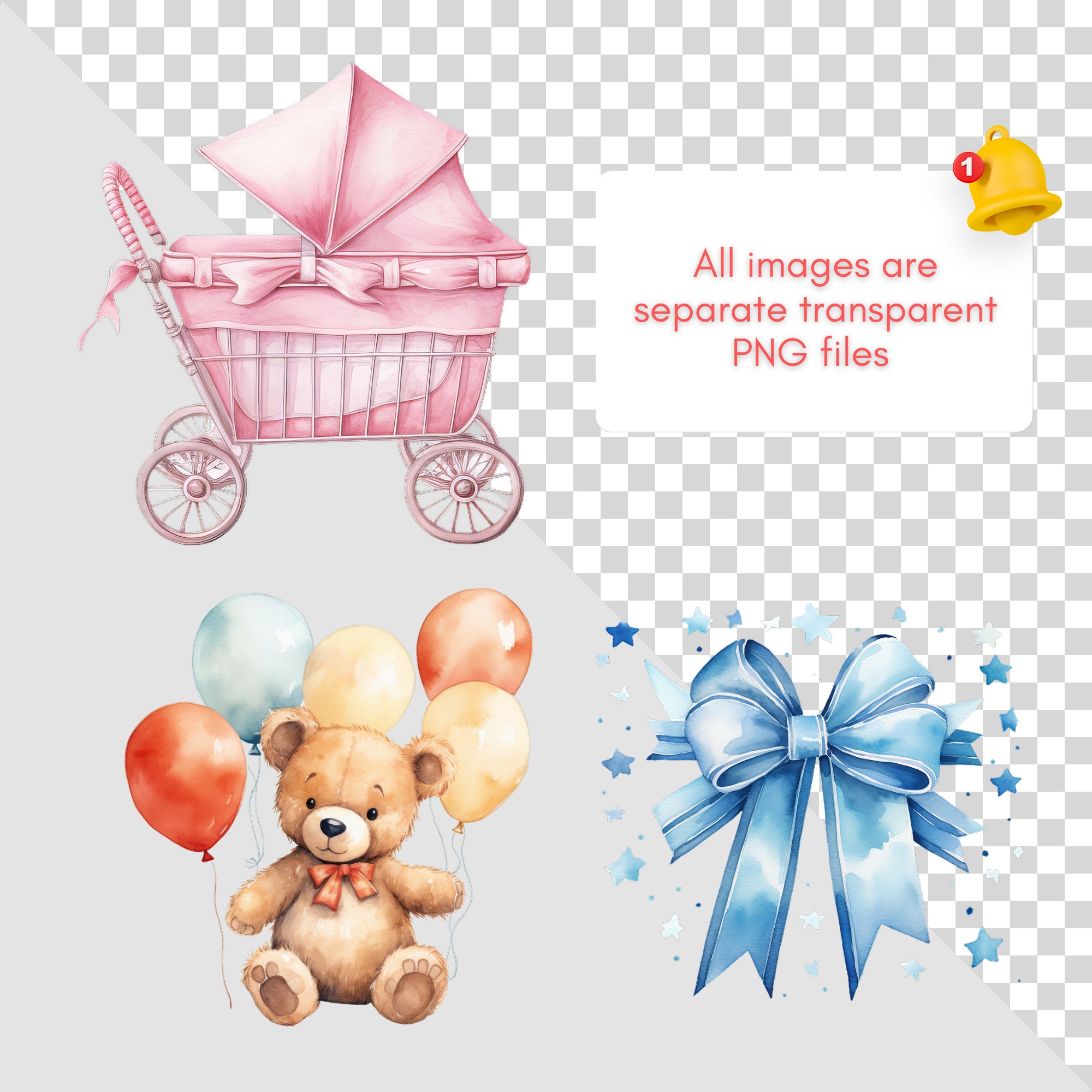 Watercolor Baby Shower Clipart PNG Bundle Newborn Nursery Baby Shower ...
