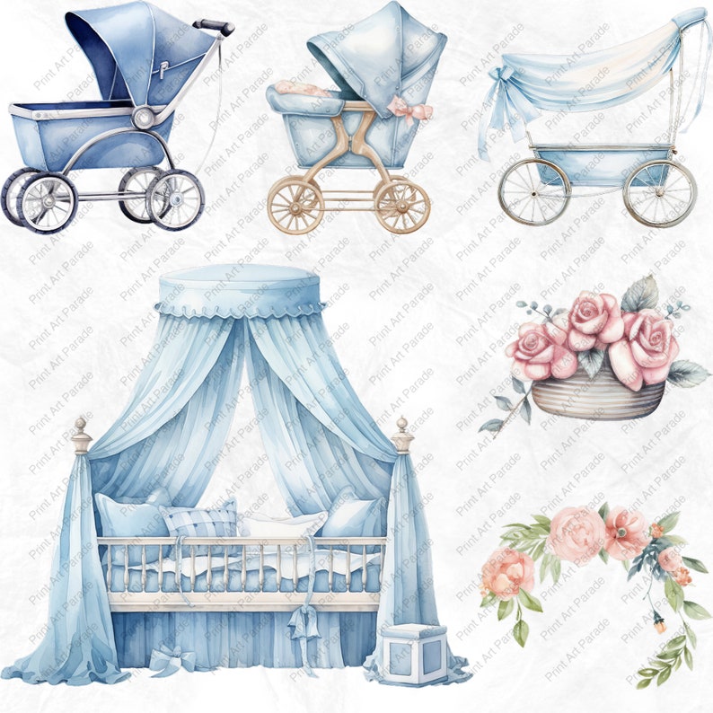 Watercolor Baby Shower Clipart PNG Newborn Nursery Baby Shower Baby Boy ...