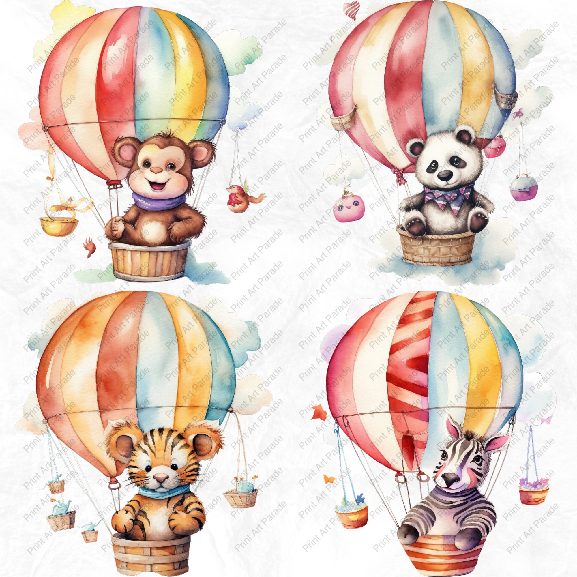 Watercolor Hot Air Balloon Clipart PNG Newborn Nursery Baby Shower PNG ...