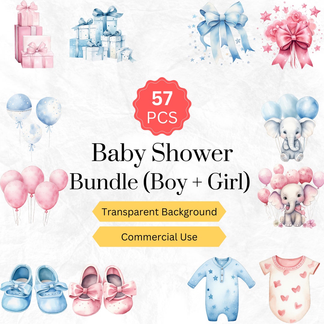 Watercolor Baby Shower Clipart PNG Bundle Newborn Nursery Baby Shower ...