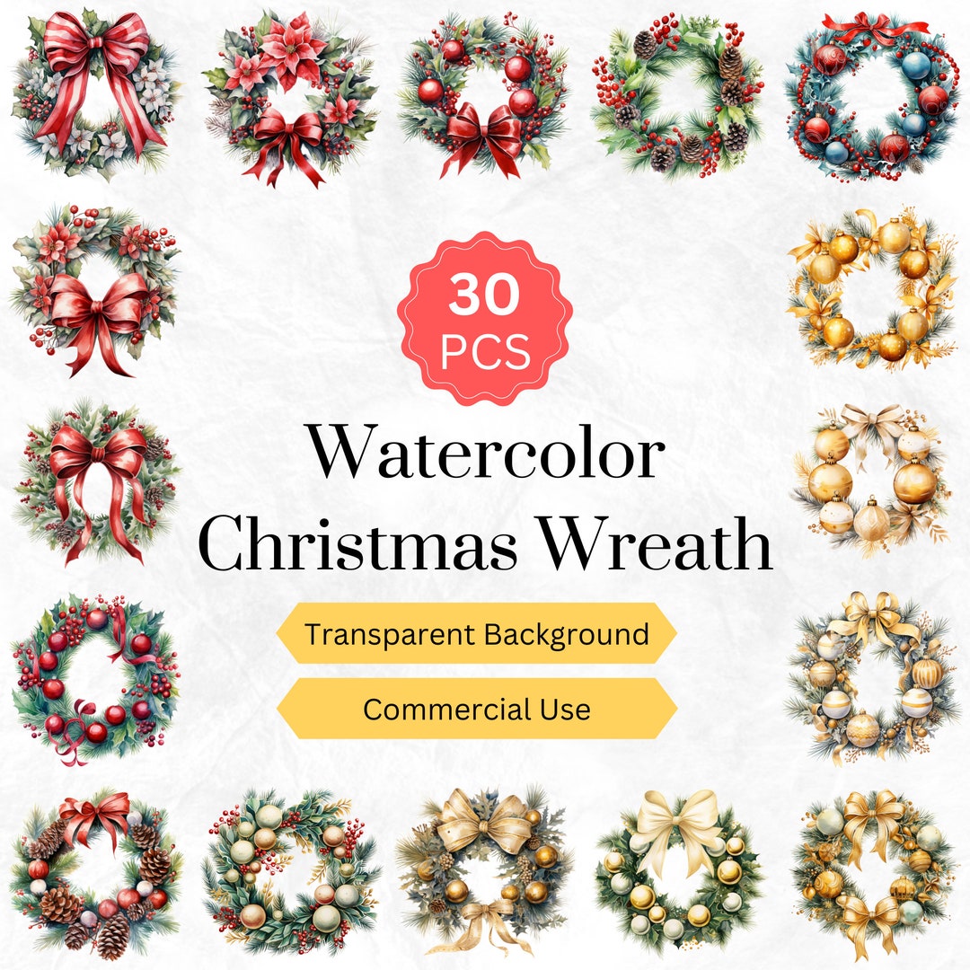 Watercolor Christmas Wreath Clipart PNG Merry Christmas Greenery PNG ...