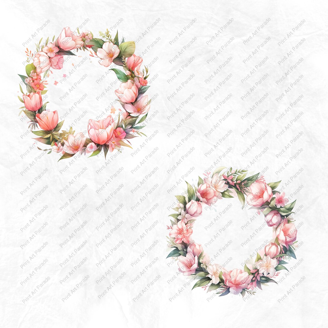 Watercolor Flower Wreath Clipart PNG Floral Wreath Digital Graphics ...