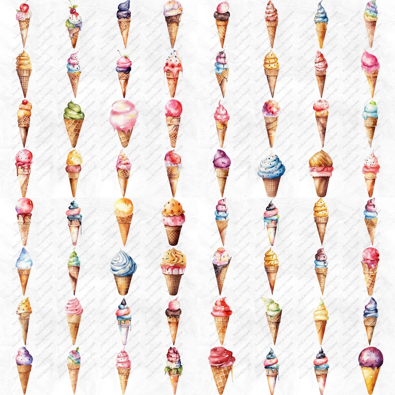 Watercolor Ice Cream Cup Ice Cream Cornet Clipart PNG Bundle Ice Cream ...