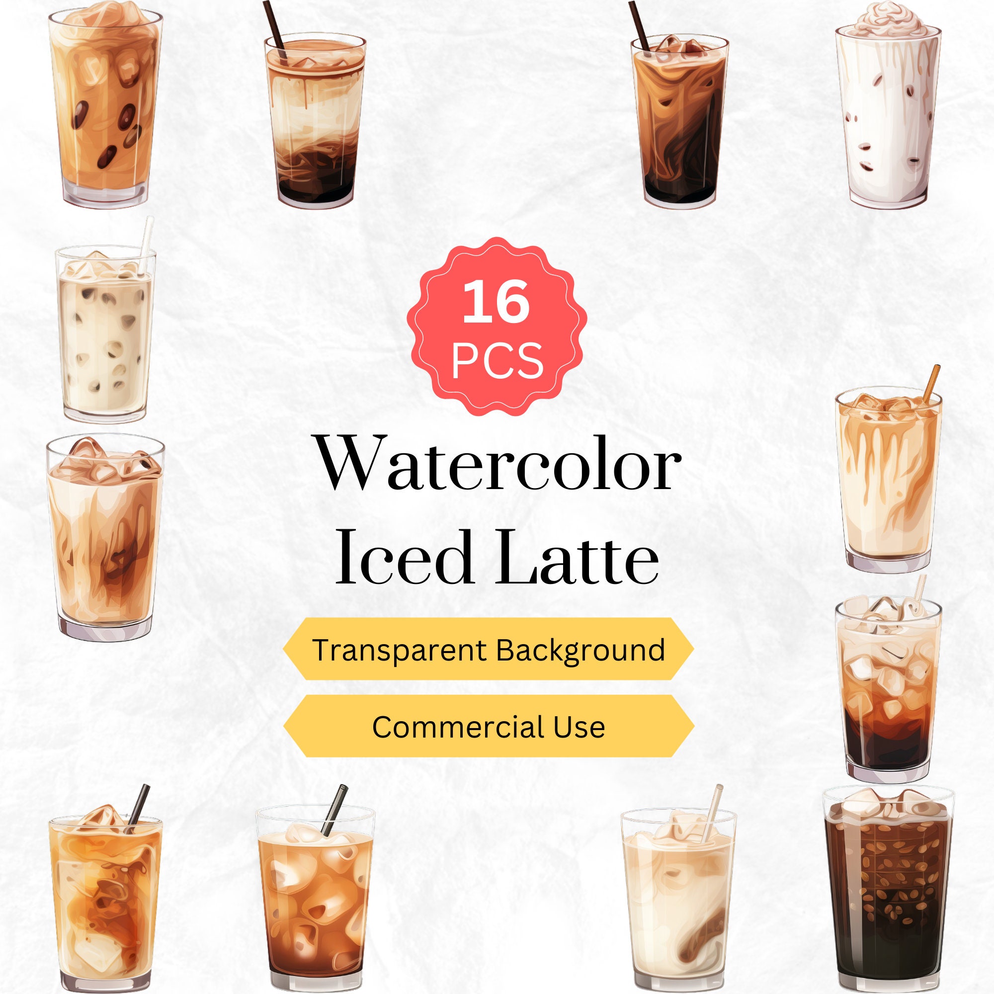 Watercolor Coffee Iced Latte Clipart PNG Iced Latte Coffee Digital ...