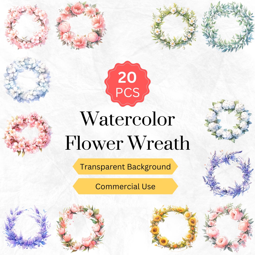 Watercolor Flower Wreath Clipart PNG Floral Wreath Digital Graphics ...