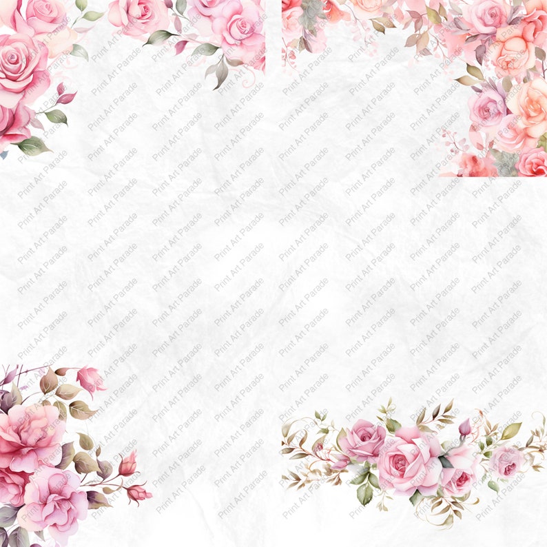 Pink Rose Border Clipart PNG Watercolor Pink Rose Border Floral Border ...
