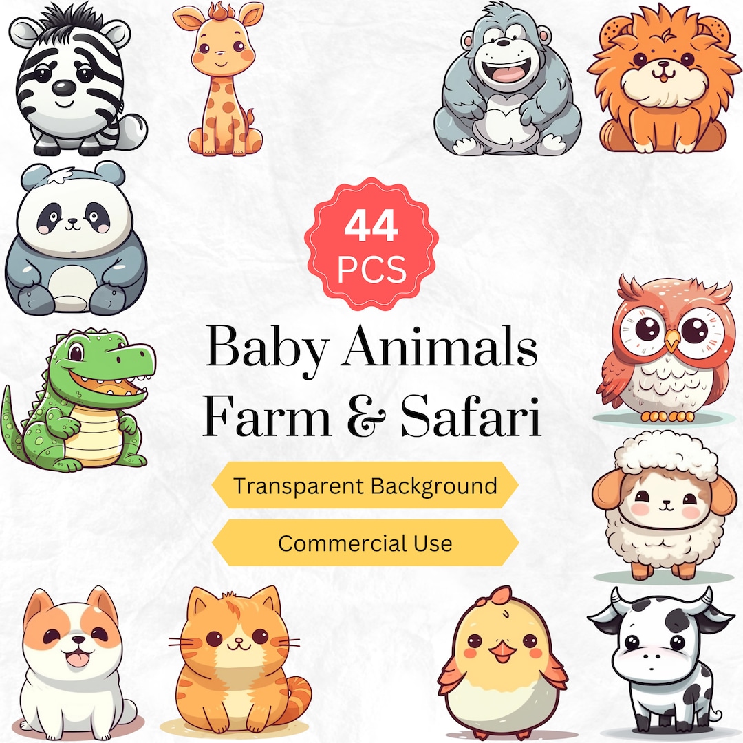 Baby Animals Clipart PNG Baby Safari Animals Clipart PNG Bundle Baby ...