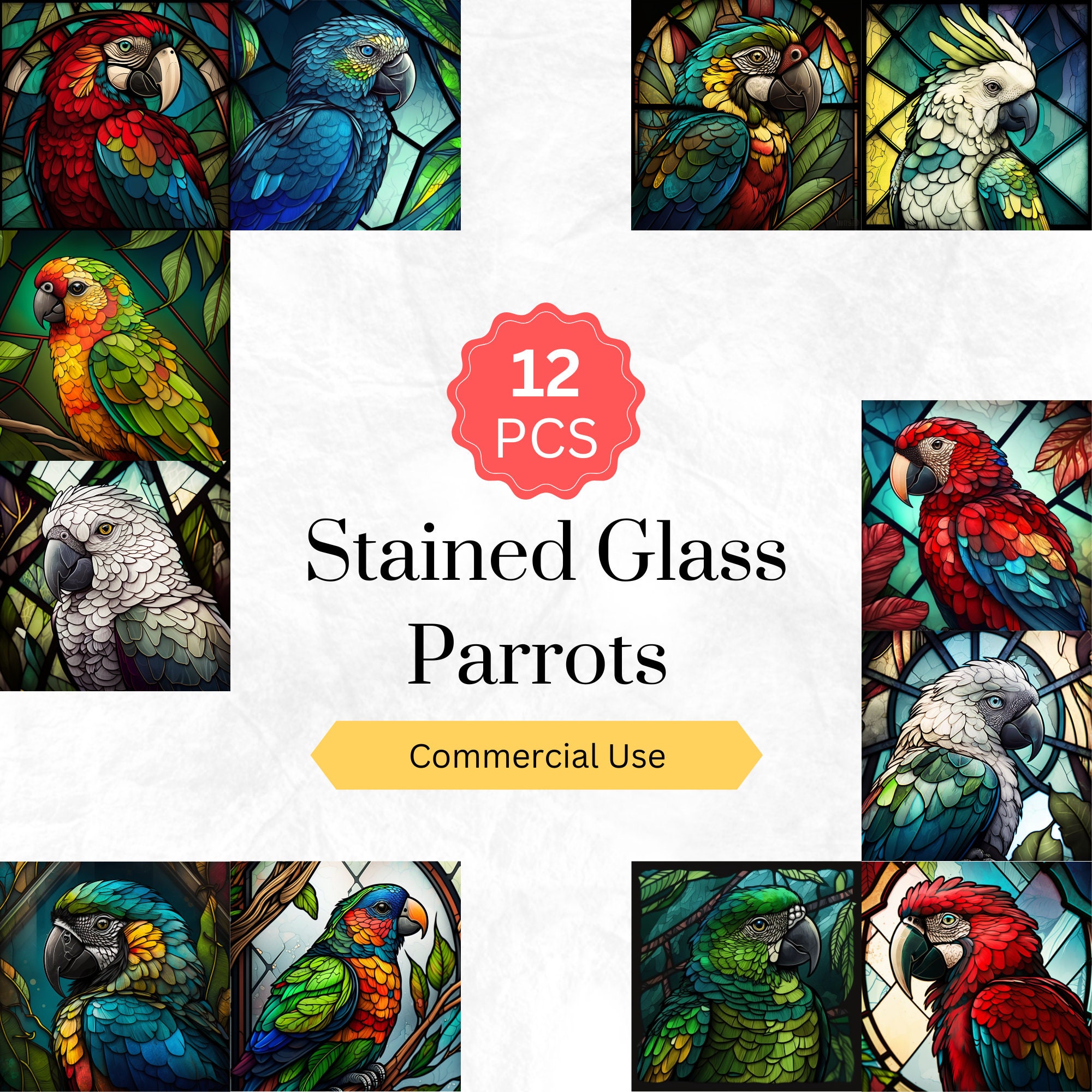 Stained Glass Parrots Clipart Png Parrot Digital Graphics Instant 8223