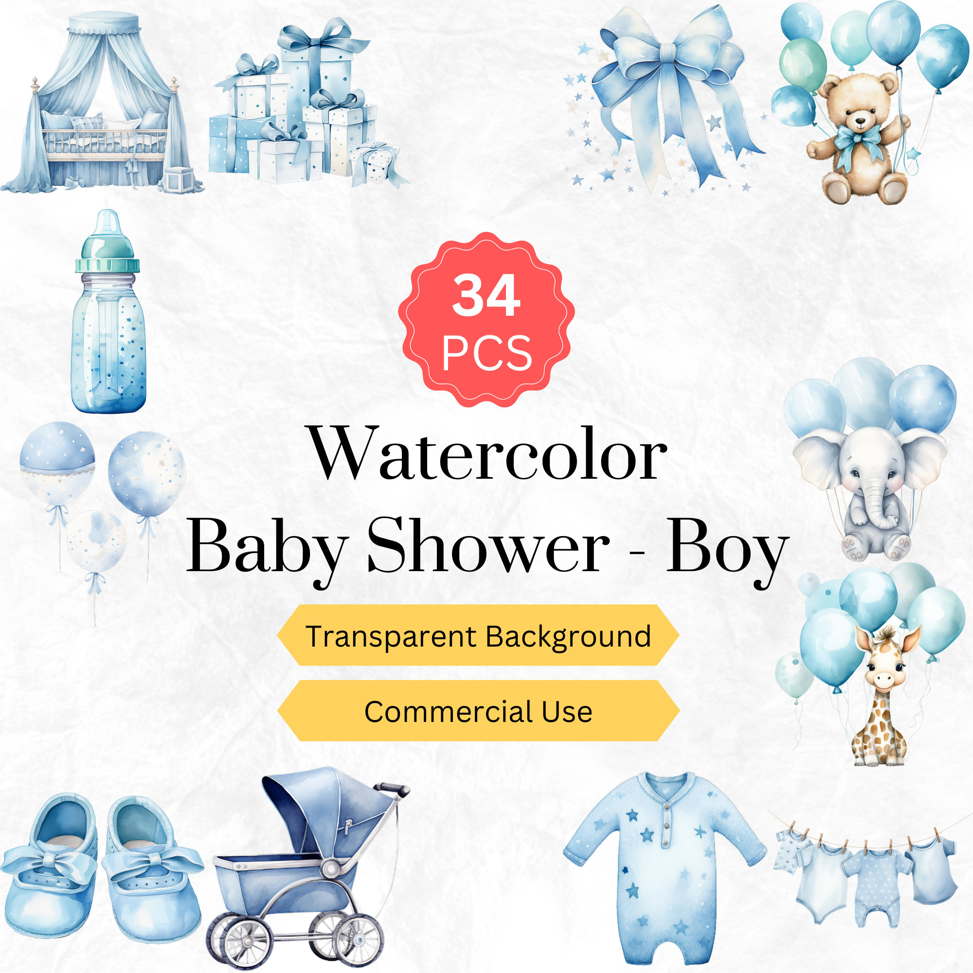 Watercolor Baby Shower Clipart PNG Newborn Nursery Baby Shower Baby Boy ...