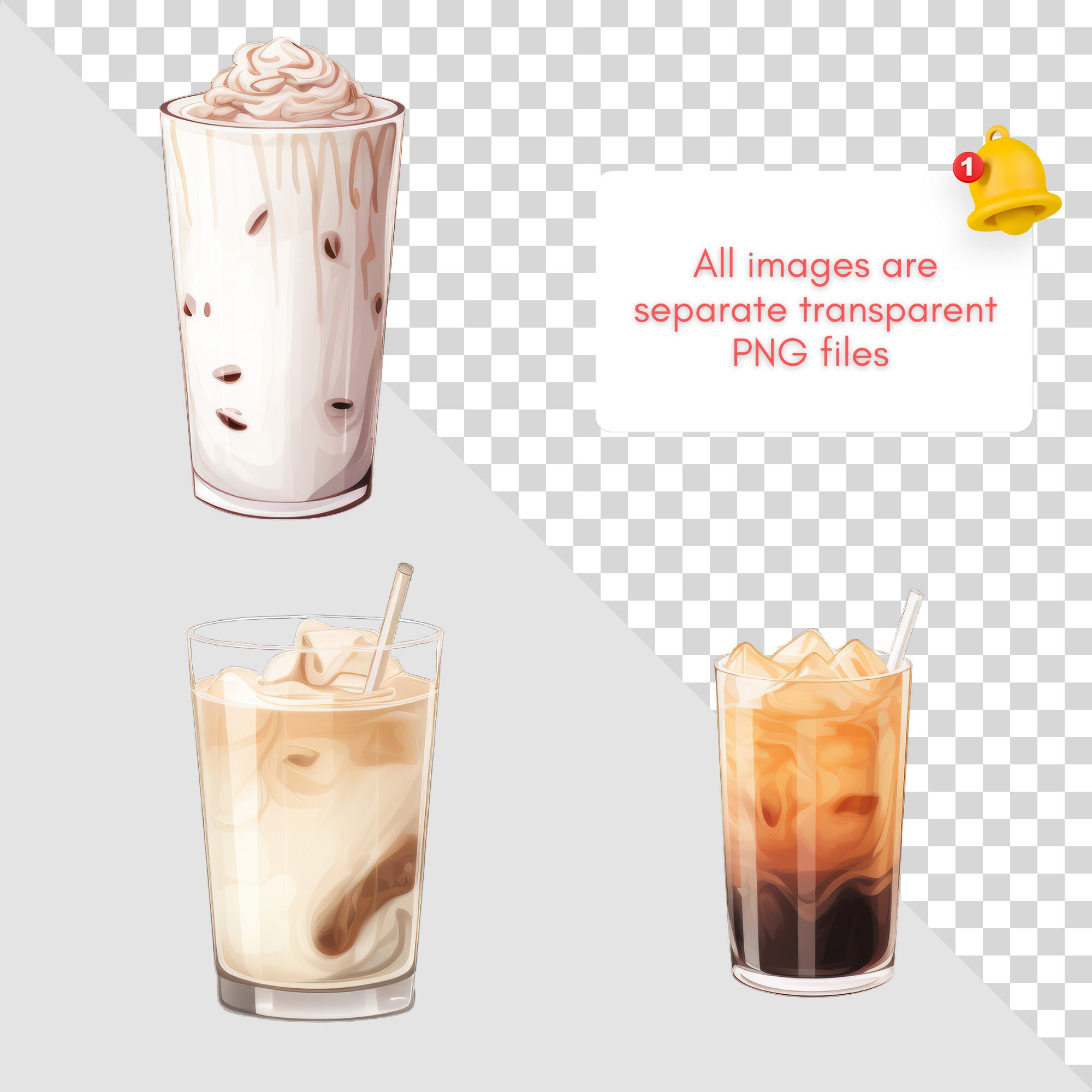 Watercolor Coffee Iced Latte Clipart PNG Iced Latte Coffee Digital ...