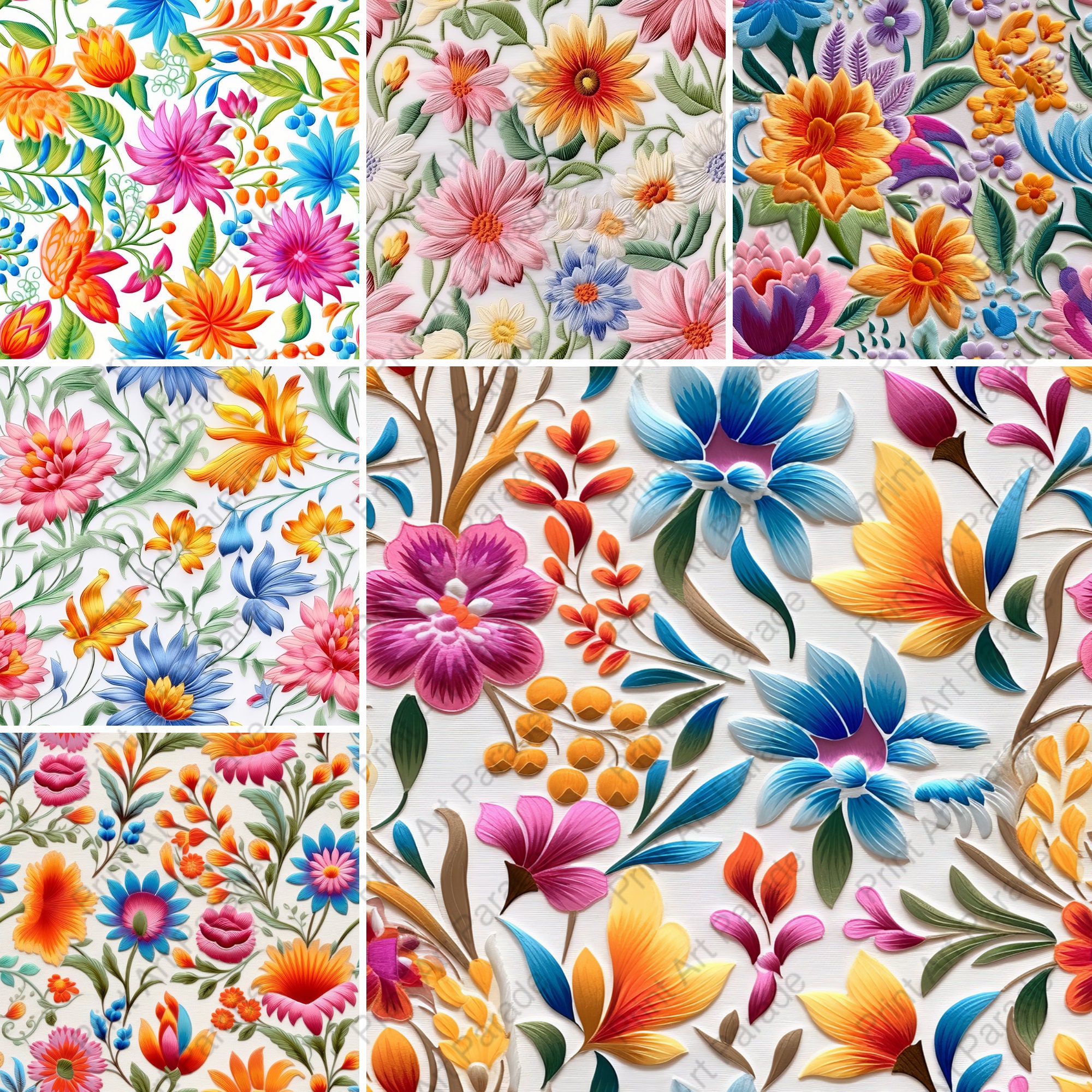 Embroidery Floral Pattern PNG Seamless Flower Pattern Graphics Instant ...