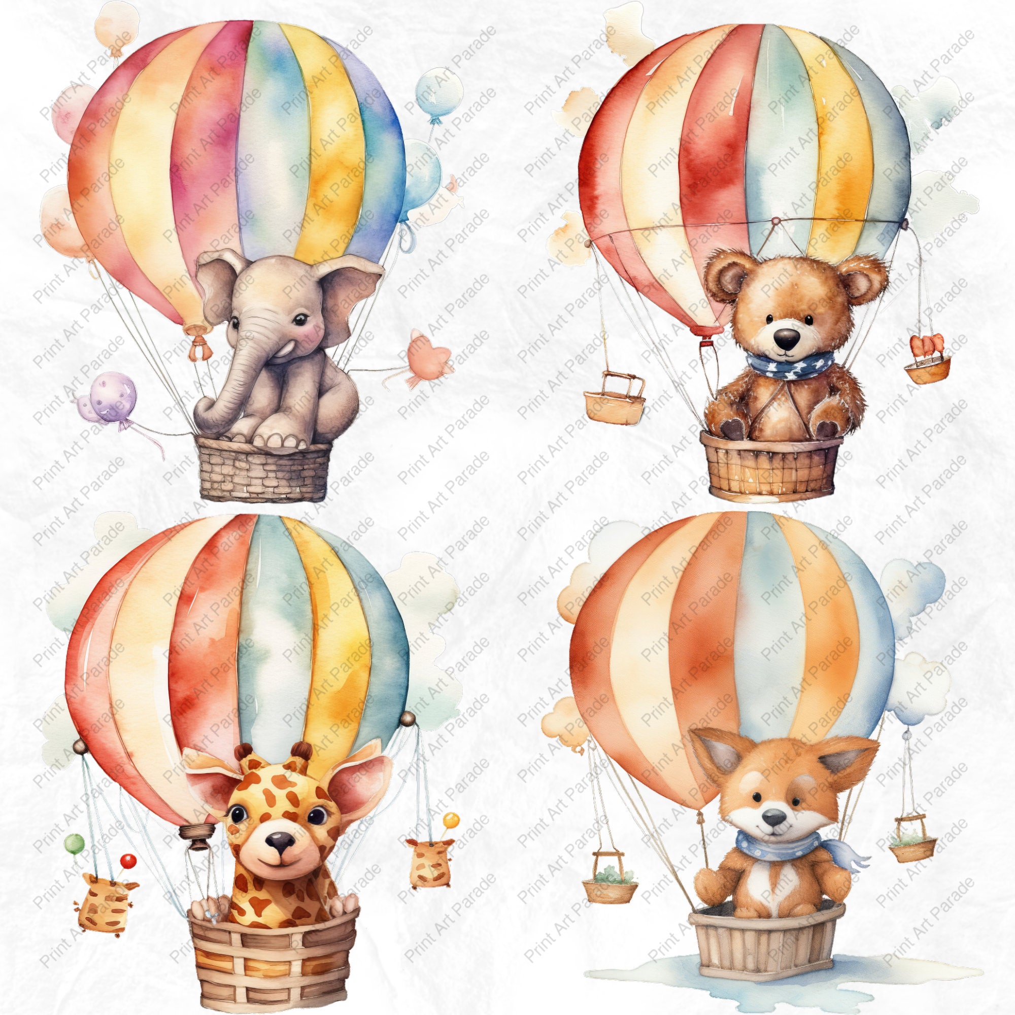 Watercolor Hot Air Balloon Clipart PNG Newborn Nursery Baby Shower PNG ...