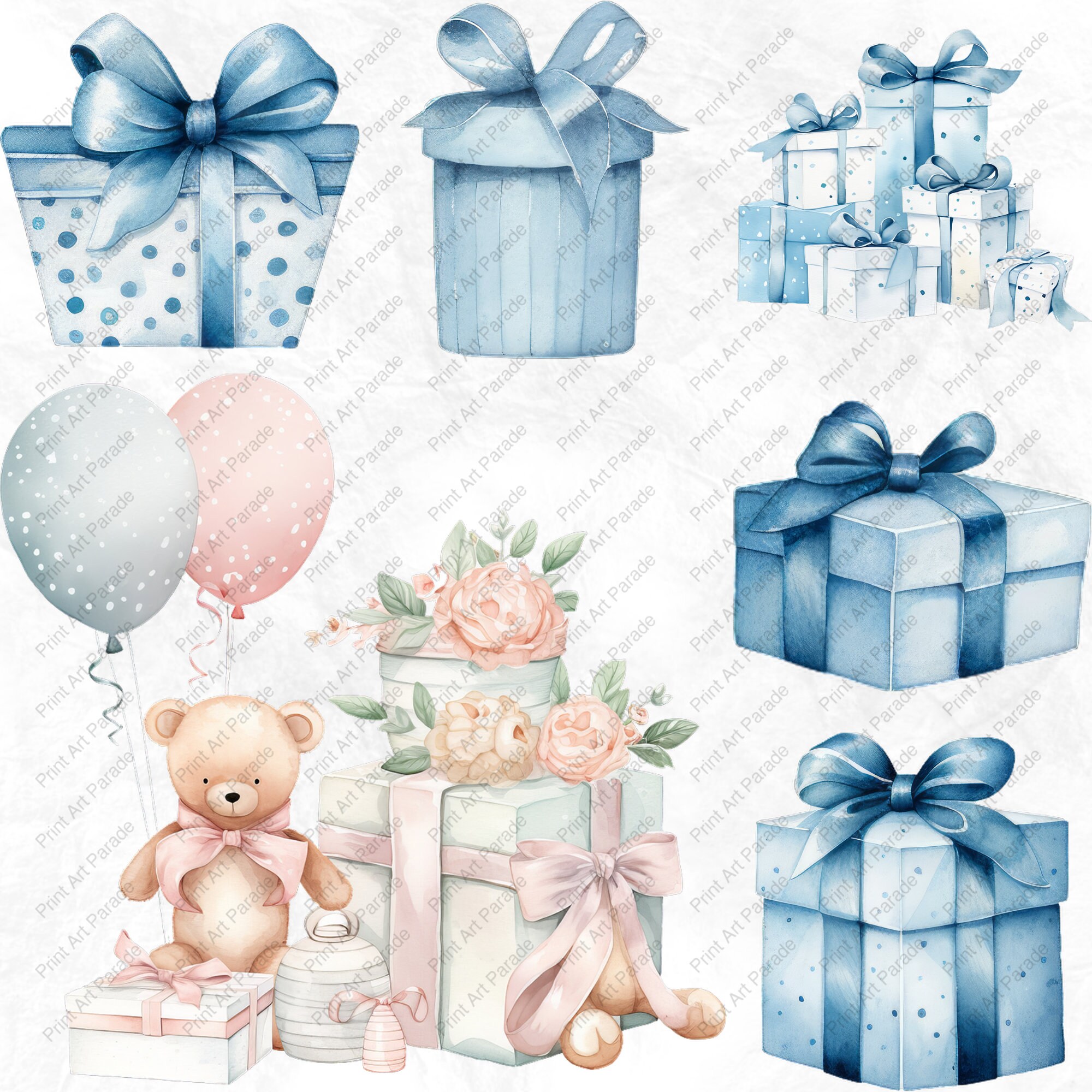 Watercolor Baby Shower Clipart PNG Newborn Nursery Baby Shower Baby Boy ...