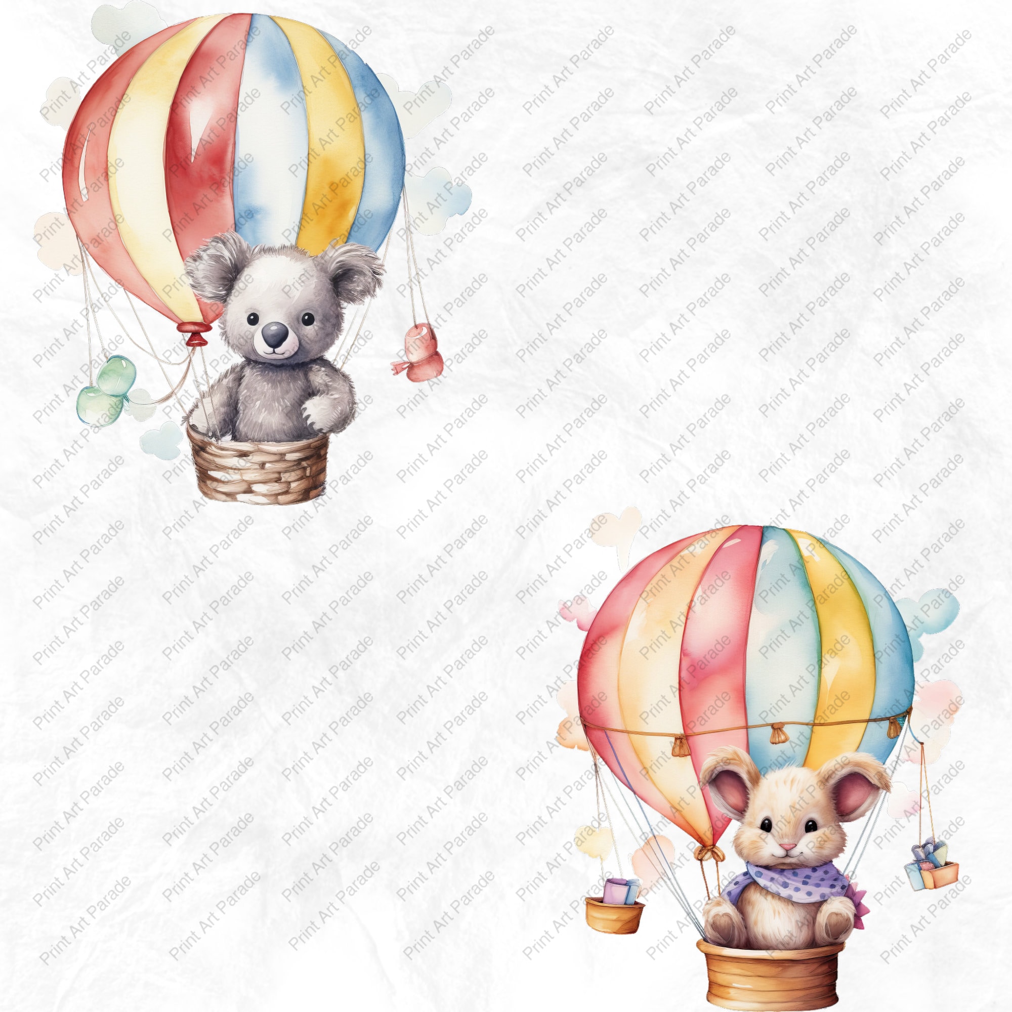 Watercolor Hot Air Balloon Clipart PNG Newborn Nursery Baby Shower PNG ...
