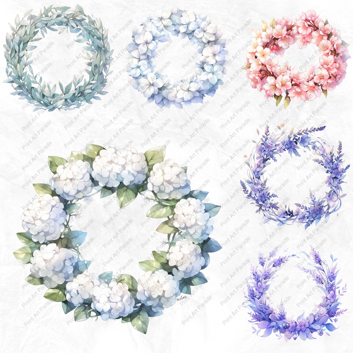 Watercolor Flower Wreath Clipart PNG Floral Wreath Digital Graphics ...