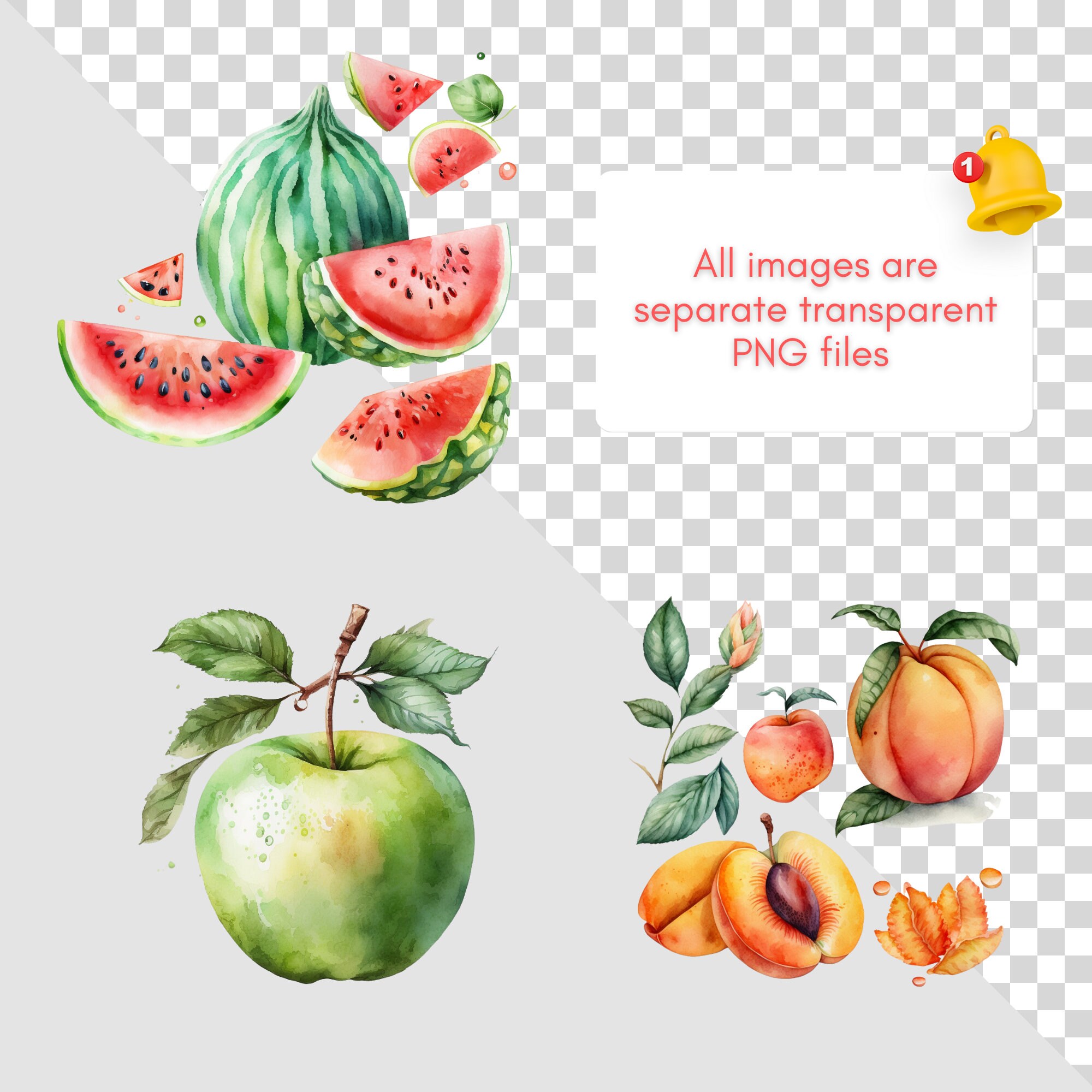 Watercolor Fruit Clipart PNG Fruit Digital Graphics Instant Download ...
