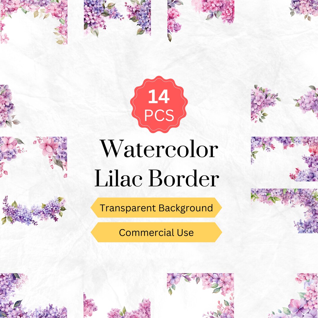 Lilac Border Clipart PNG Watercolor Lilac Border Floral Border Digital ...