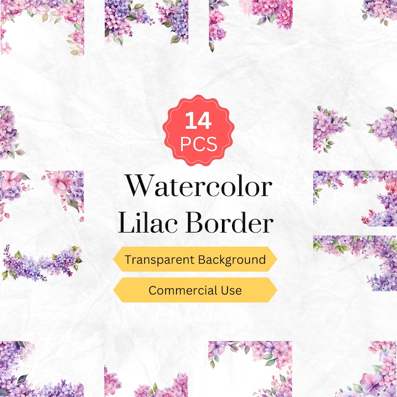 Lilac Border Clipart PNG Watercolor Lilac Border Floral Border Digital ...